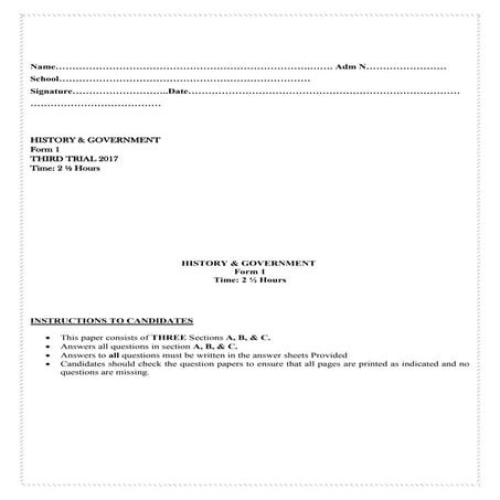 F 1-history-and-government-paper-form-1-mid-term-2-exam-2017 | PDF ...