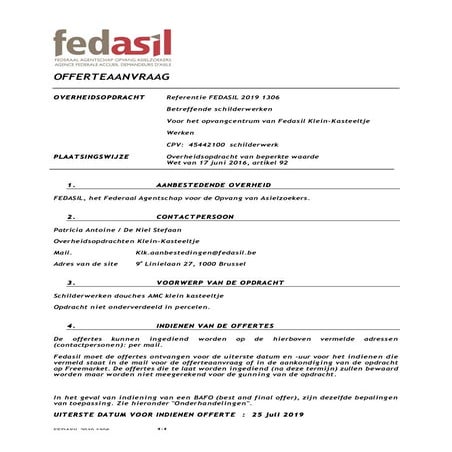 Fedasil zoekt schilder voor klein kasteeltje | PDF