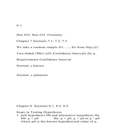 F-1 Stat 423, Stat 523 Formulas Chapter 7 Section.docx