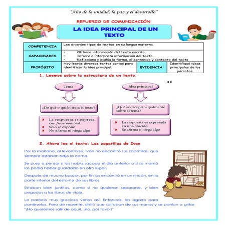 Hojas De Trabajo De La Idea Principal De Comprensión De Lectura