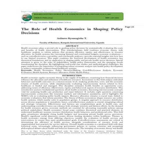 The Role of Health Economics in Shaping Policy Decisions (www.kiu.ac.ug ...