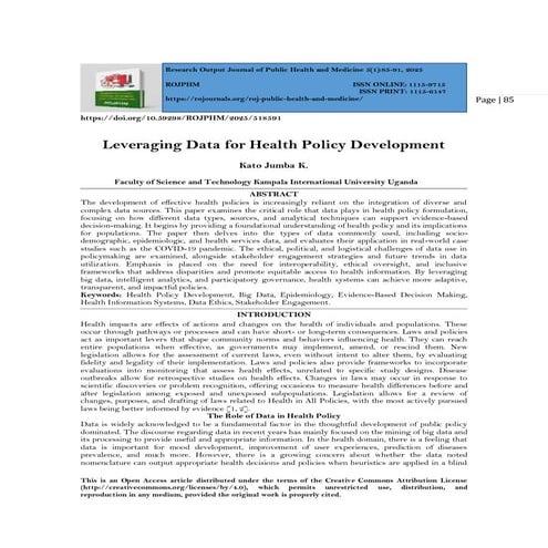 Leveraging Data for Health Policy Development (www.kiu.ac.ug) | PDF