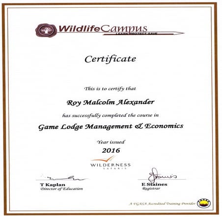 ROY MALCOLM ALEXANDER GLM cert | PDF