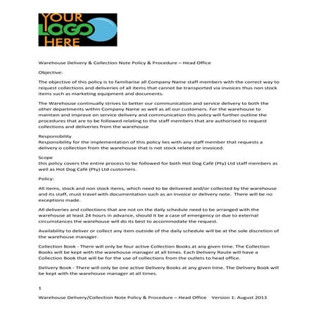 Internal Collection & Delivery Policy and Procedure | PDF