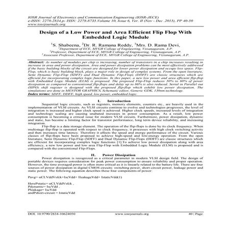 Design of a Low Power and Area Efficient Flip Flop With Embedded Logic Module | PDF