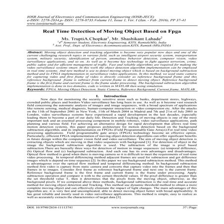 Real Time Detection Of Moving Object Based On Fpga Pdf 