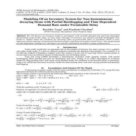 Modeling Of an Inventory System for Non-Instantaneous decaying Items with Partial Backlogging ...