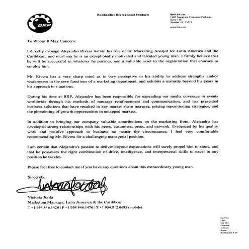 Bombardier Recommendation Letter | PDF