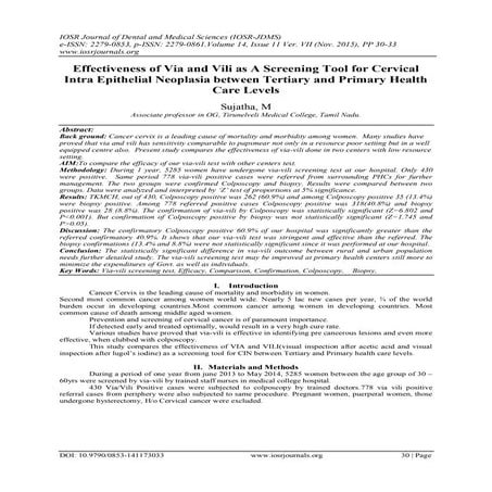 Effectiveness of Via and Vili as A Screening Tool for Cervical Intra ...