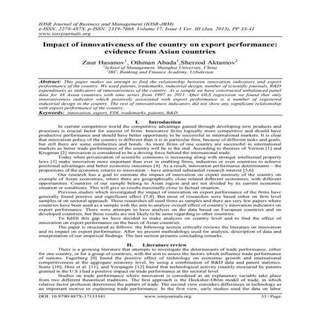 Impact of innovativeness of the country on export performance: evidence ...