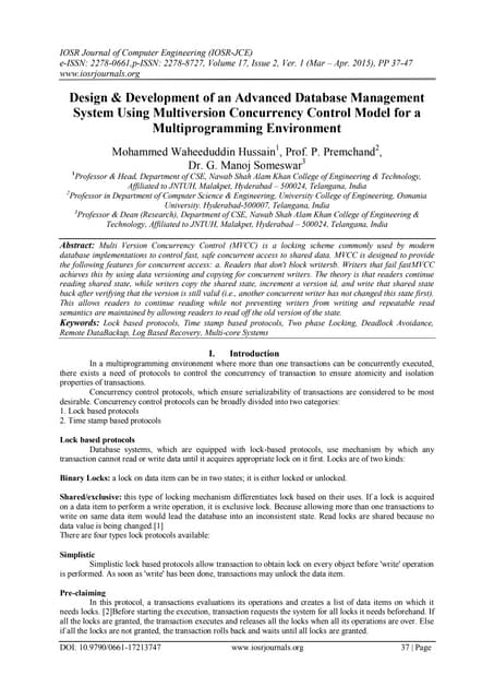 Optimistic Algorithm And Concurrency Control Algorithm