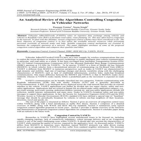 An Analytical Review of the Algorithms Controlling Congestion in Vehicular Networks | PDF