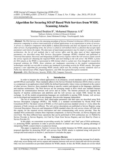 Algorithm For Securing Soap Based Web Services From Wsdl Scanning Attacks Pdf