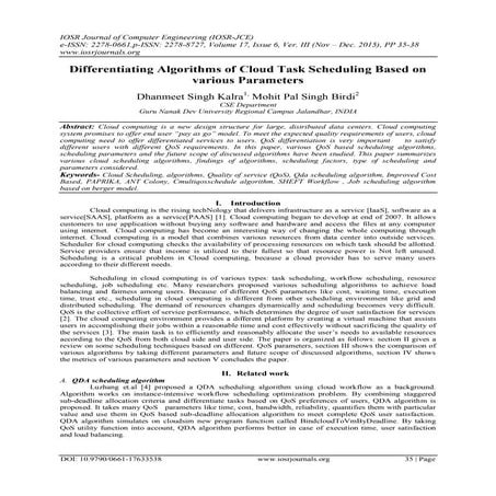 Differentiating Algorithms Of Cloud Task Scheduling Based On Various 7901