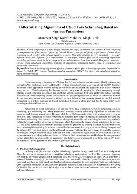 Differentiating Algorithms Of Cloud Task Scheduling Based On Various 7901