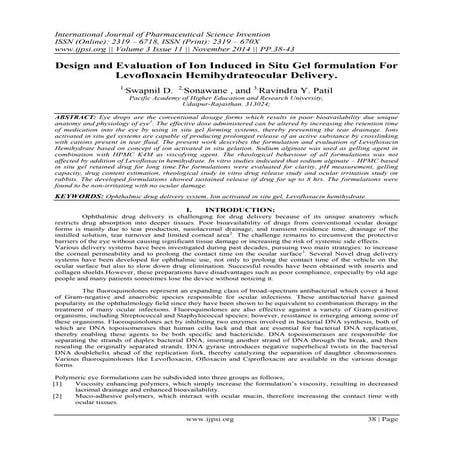 Design and Evaluation of Ion Induced in Situ Gel formulation For Levofloxacin Hemihydrateocular ...