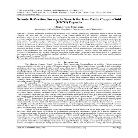 Seismic Reflection Surveys in Search for Iron Oxide Copper-Gold (IOCG ...