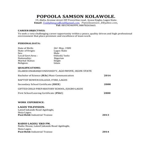Popoola Samson CV | DOCX