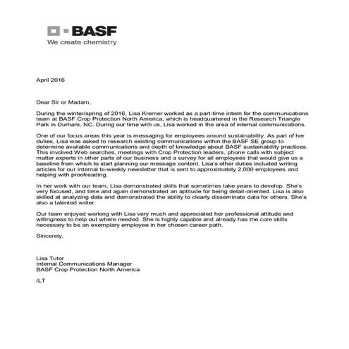 recommendation letter for Lisa K | PDF