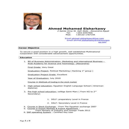 Ahmed Elsharkawy Resume 2015 | DOC