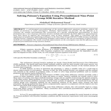 Solving Poissons Equation Using Preconditioned Nine Point Group Sor