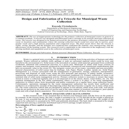 Design and Fabrication of a Tricycle for Municipal Waste Collection | PDF