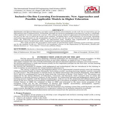 Inclusive On-line Learning Environments. New Approaches and Possible ...