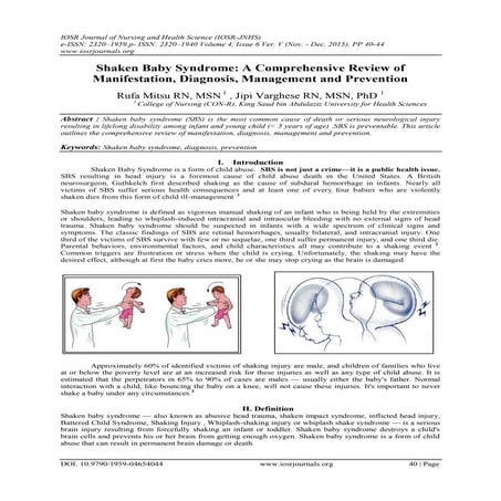 Shaken Baby Syndrome: A Comprehensive Review of Manifestation ...