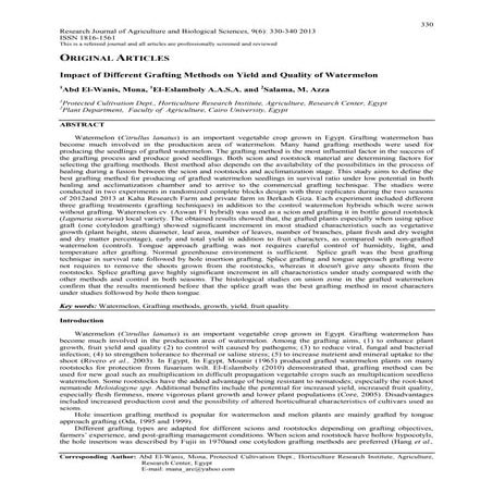 Impact of Different Grafting Methods on Yield and Quality of Watermelon ...