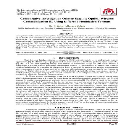 Comparative Investigation Ofinter-Satellite Optical Wireless ...