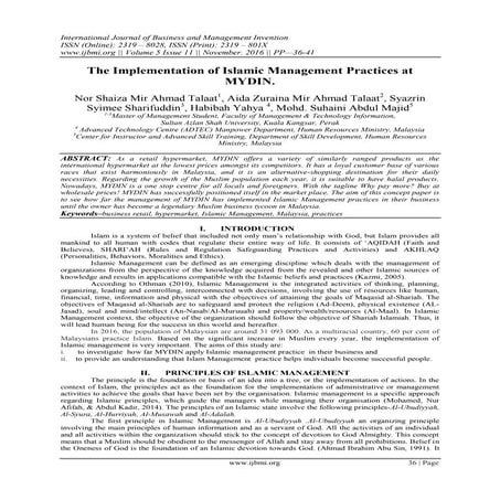 The Implementation of Islamic Management Practices at MYDIN. | PDF