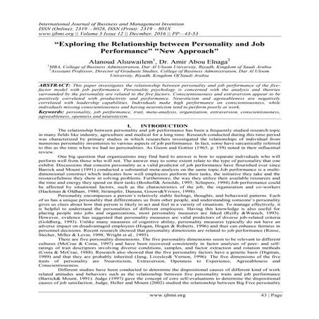 “Exploring the Relationship between Personality and Job Performance ...