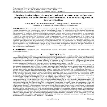 Linking leadership style, organizational culture, motivation and ...