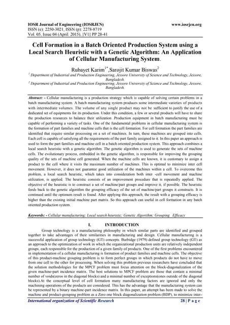 A multi stage heuristic for manufacturing cell formation | PDF