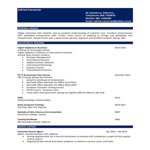 Adrian Corcoran CV | PDF