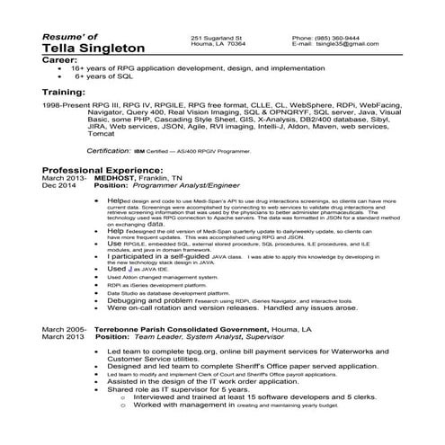 Tella Singleton Resume | DOC