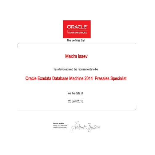 Oracle Exadata Database Machine 2014 Presales Specialist Ppt