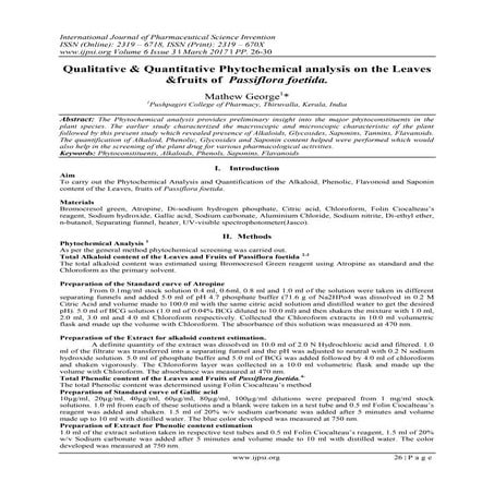 Qualitative & Quantitative Phytochemical analysis on the Leaves &fruits ...