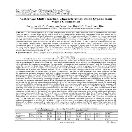 Water Gas Shift Reaction Characteristics Using Syngas from Waste ...