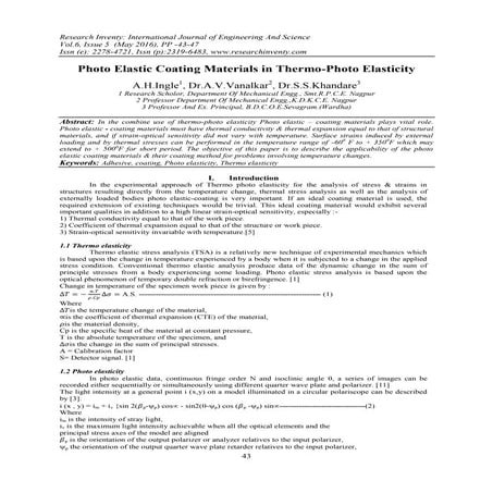 Photo Elastic Coating Materials in Thermo-Photo Elasticity | PDF