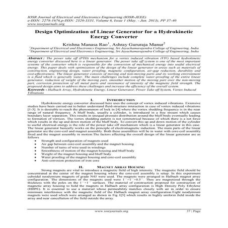Design Optimization of Linear Generator for a Hydrokinetic Energy ...