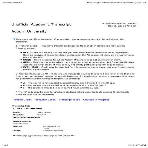 Academic Transcript | PDF