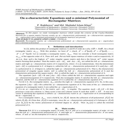 On α-characteristic Equations and α-minimal Polynomial of Rectangular Matrices | PDF