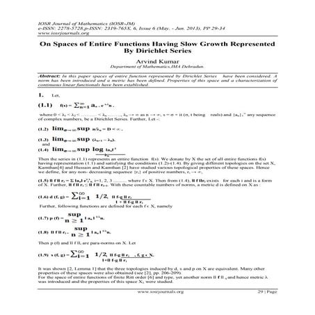 On Spaces of Entire Functions Having Slow Growth Represented By Dirichlet Series | PDF