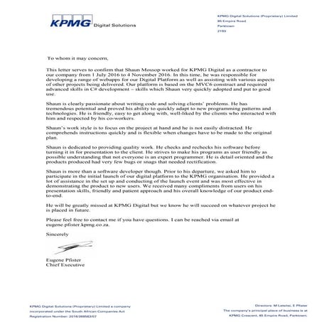 Reference Letter - Shaun Mossop | PDF