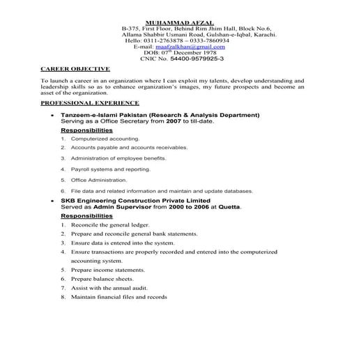 CV Muhammad Afzal 001 | PDF | Business | Business and Finance