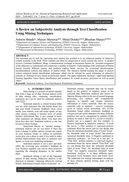 A Review On Subjectivity Analysis Through Text Classification Using Mining Techniques Pdf
