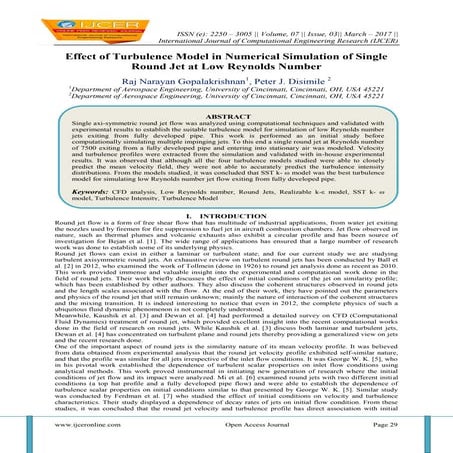 Effect Of Turbulence Model In Numerical Simulation Of Single Round Jet At Low Reynolds Number