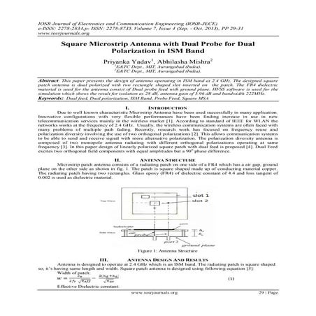 Square Microstrip Antenna with Dual Probe for Dual Polarization in ISM Band | PDF