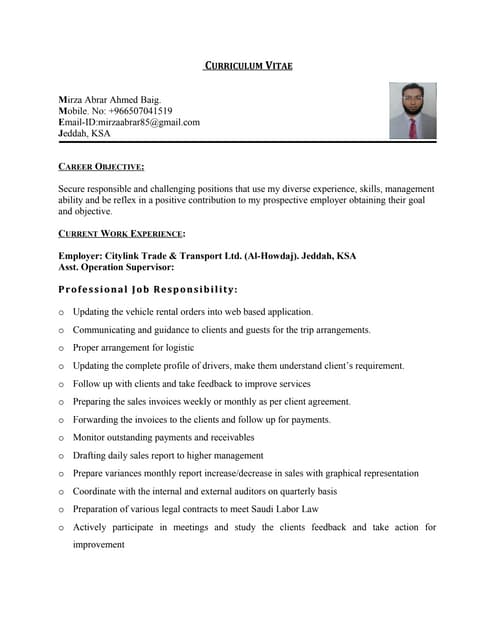 Mirza Abrar Ahmed Baig CV | DOC